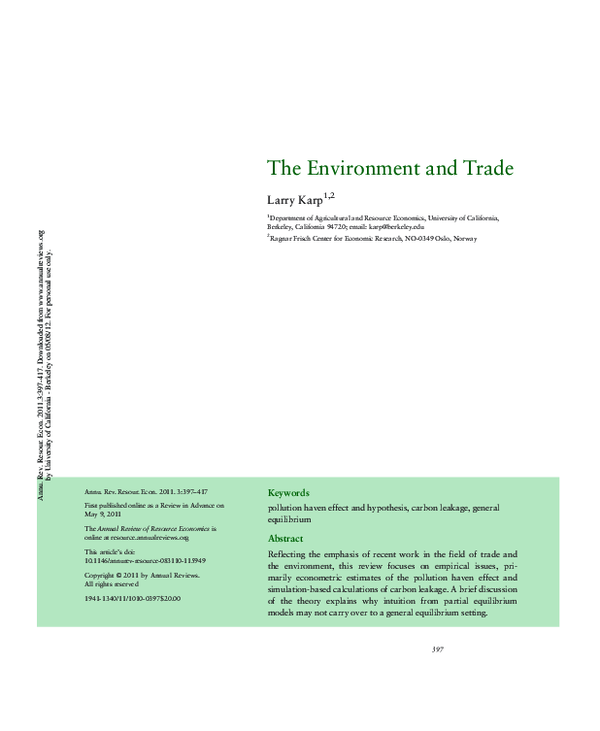 (PDF) The Environment and Trade | Larry Karp - Academia.edu
