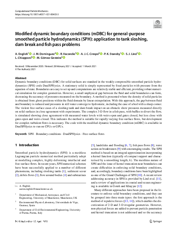 (PDF) Modified dynamic boundary conditions (mDBC) for general-purpose smoothed particle ...