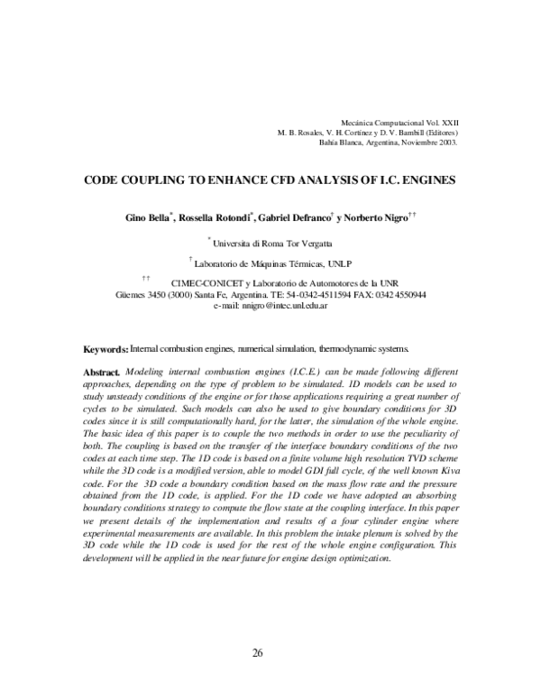 (PDF) Code Coupling To Enhance Cfd Analysis Of I.C. Engines