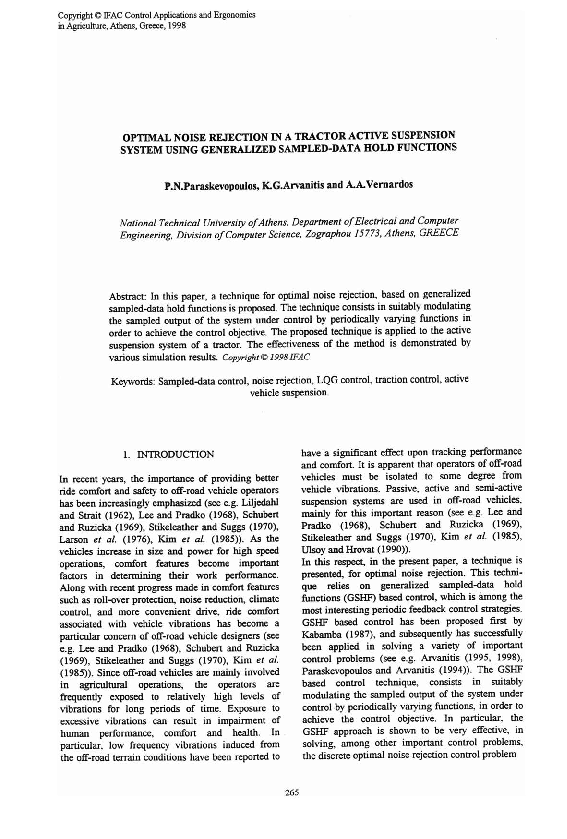 (PDF) Optimal Noise Rejection in a Tractor Active Suspension System Using Generalized Sampled ...