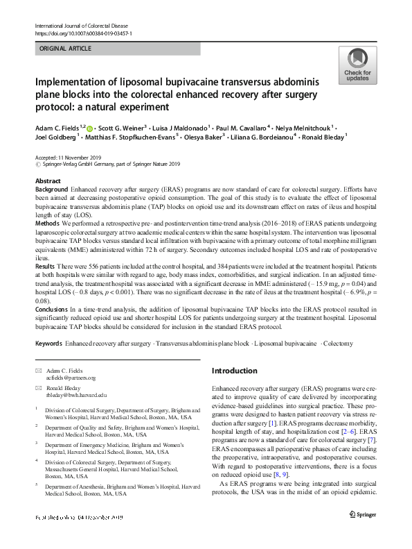 (PDF) Implementation of liposomal bupivacaine transversus abdominis plane blocks into the ...