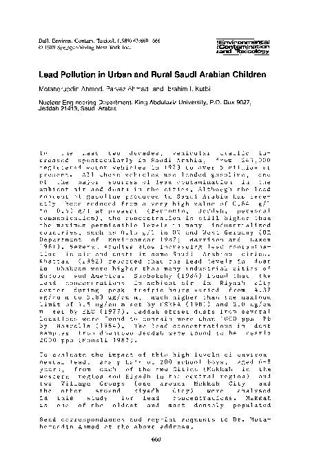 (PDF) Lead pollution in urban and rural Saudi Arabian children