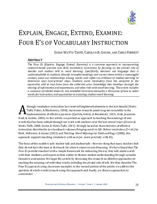 (PDF) Explain, Engage, Extend, Examine: Four E's of Vocabulary Instruction