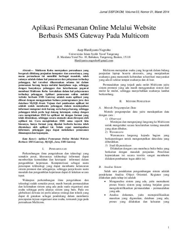 (PDF) Aplikasi Pemesanan Online Melalui Website Berbasis SMS Gateway Pada Multicom | Maulana ...