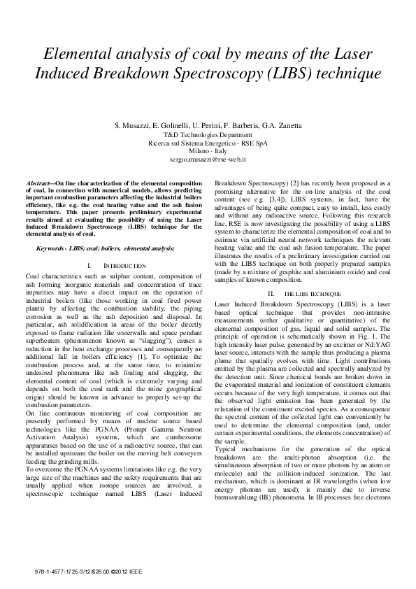 (PDF) Elemental analysis of coal by means of the Laser Induced ...
