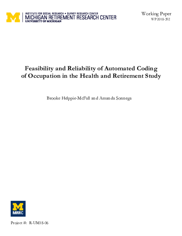 (PDF) Automated Coding of Occupation in HRS Study