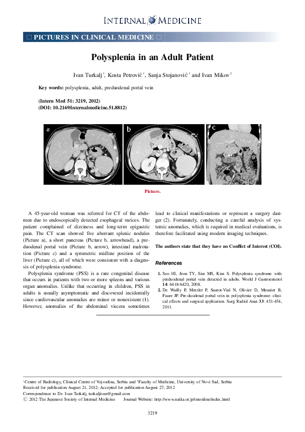 (PDF) Polysplenia in an Adult Patient | Sanja Stojanovic - Academia.edu