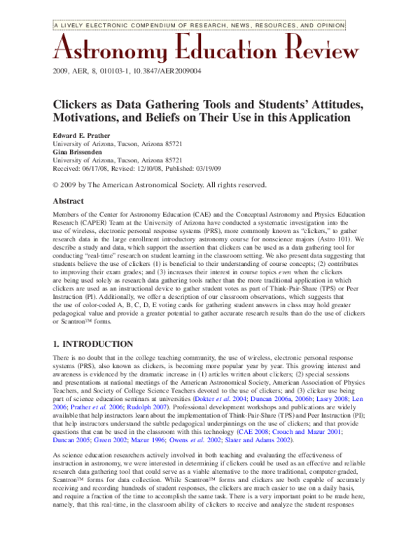 (PDF) Clickers as Data Gathering Tools and Students’ Attitudes ...