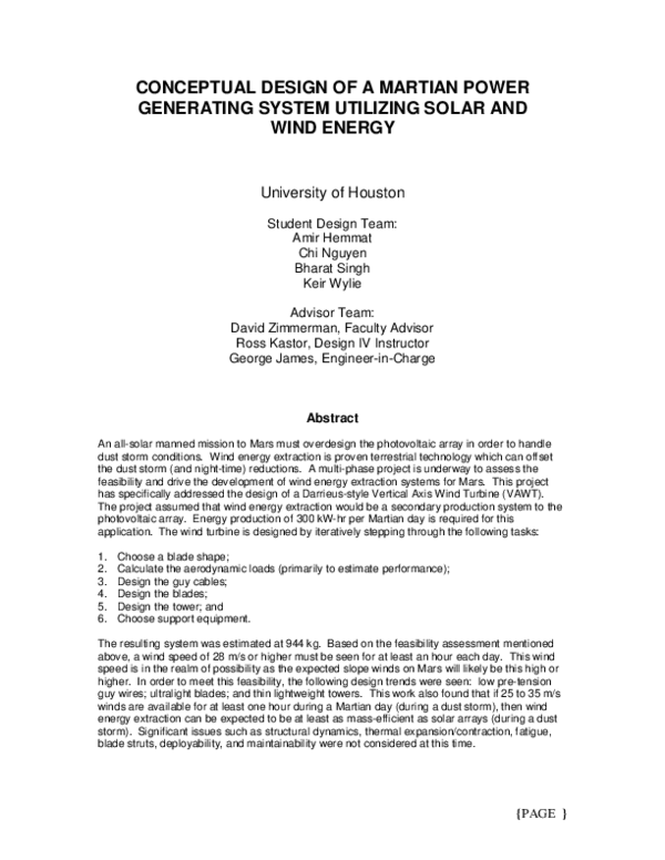 (PDF) Conceptual Design of a Martian Power Generating System Utilizing ...