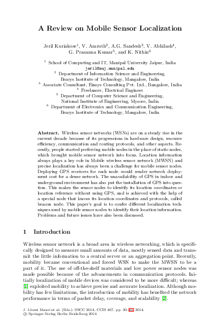 (PDF) A Review on Mobile Sensor Localization | 4155 V ABHILASH - Academia.edu