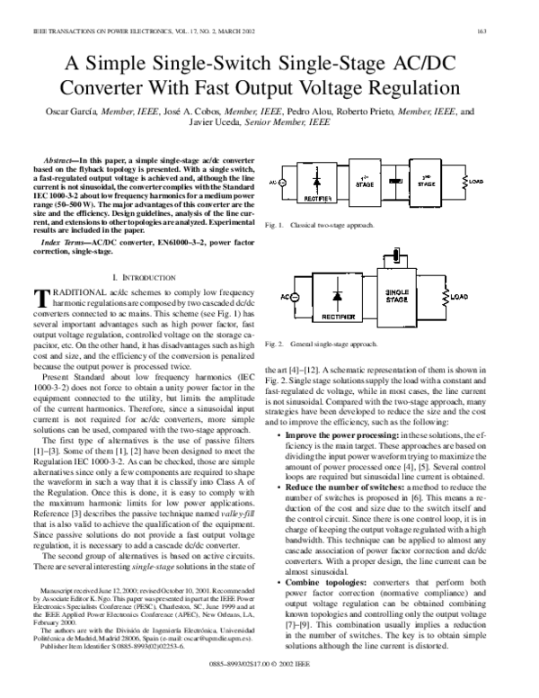 (PDF) A simple single-switch single-stage AC/DC converter with fast output voltage regulation