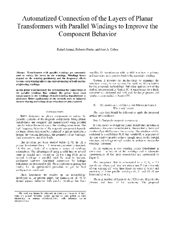 Pdf Automatized Connection Of The Layers Of Planar Transformers With
