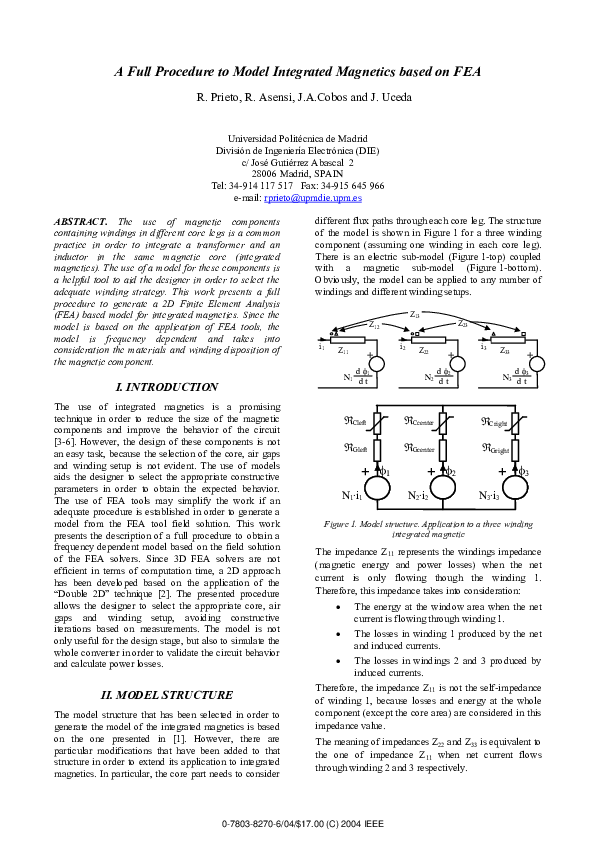 (PDF) A full procedure to model integrated magnetics based on FEA ...