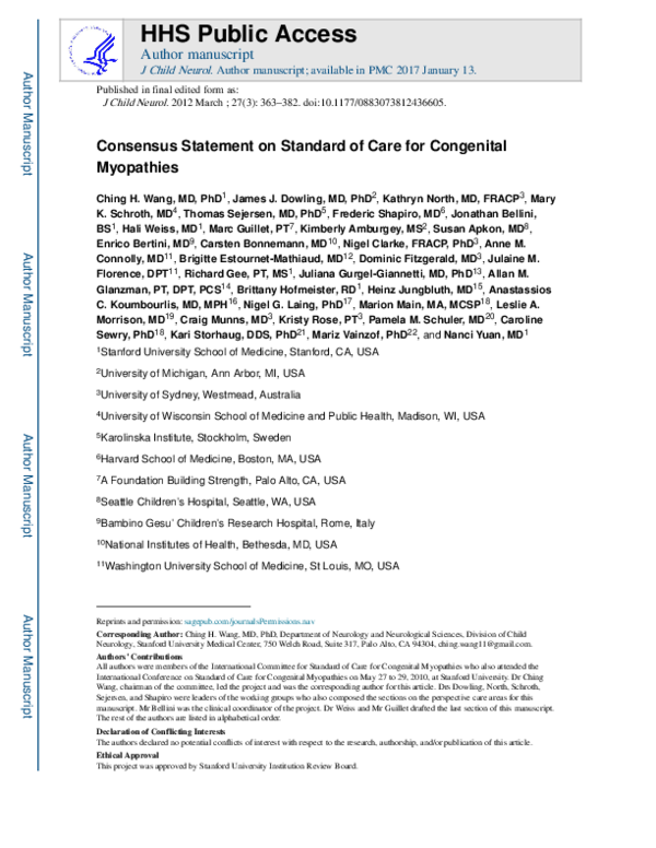 (PDF) Consensus statement on standard of care for congenital myopathies