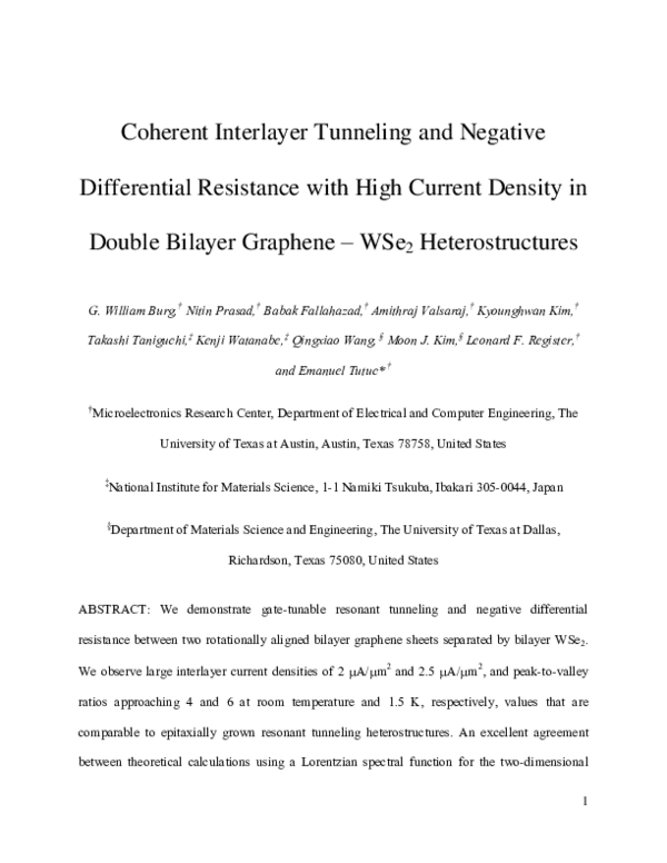 (PDF) Coherent Interlayer Tunneling and Negative Differential ...