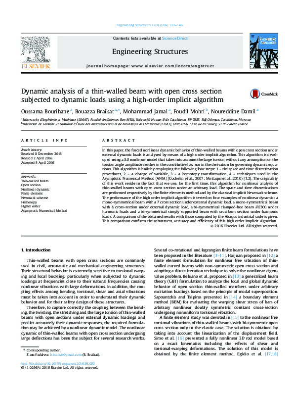 (PDF) Dynamic analysis of a thin-walled beam with open cross section subjected to dynamic loads ...
