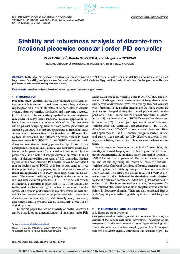 (PDF) Stability and robustness analysis of discrete-time fractional-piecewise-constant-order PID ...