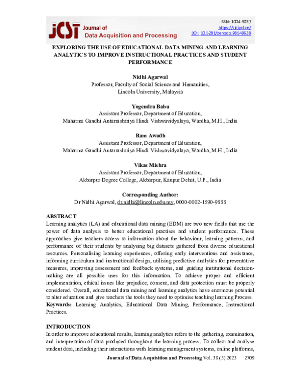 (PDF) EXPLORING THE USE OF EDUCATIONAL DATA MINING AND LEARNING ANALYTICS TO IMPROVE ...