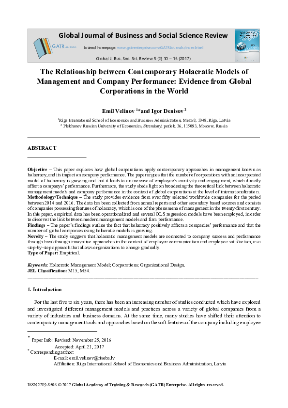 (PDF) The Relationship between Contemporary Holacratic Models of ...
