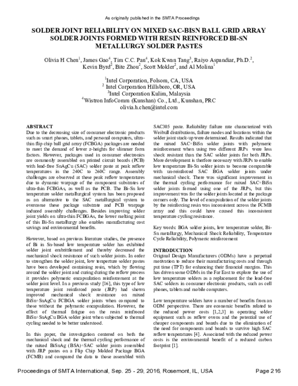 (PDF) Solder Joint Reliability on Mixed Sac-Bisn Ball Grid Array Solder ...