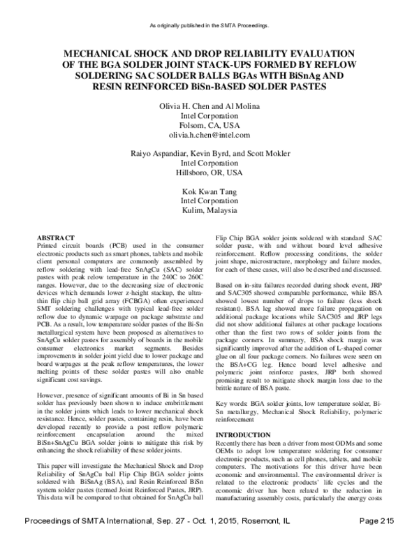 (PDF) MECHANICAL SHOCK AND DROP RELIABILITY EVALUATION OF THE BGA ...