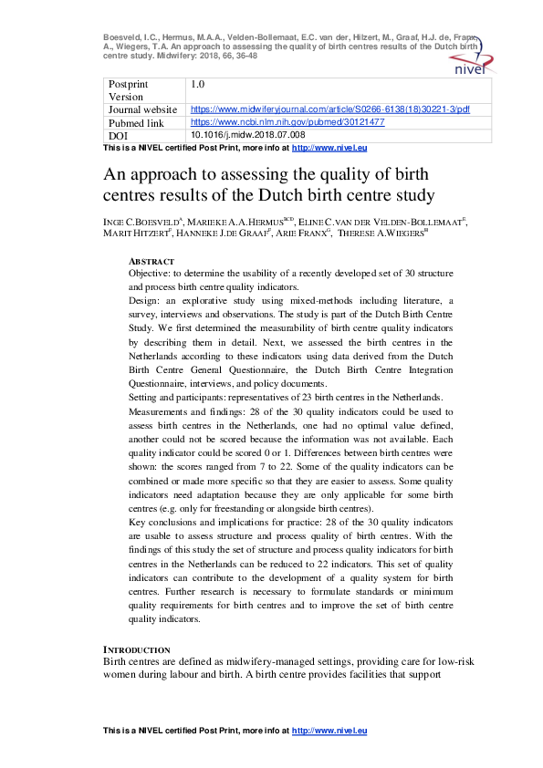 (PDF) An approach to assessing the quality of birth centres results of ...