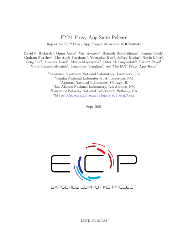 (PDF) FY21 Proxy App Suite Release: Report for ECP Proxy App Project Milestone ADCD504-12 | App ...