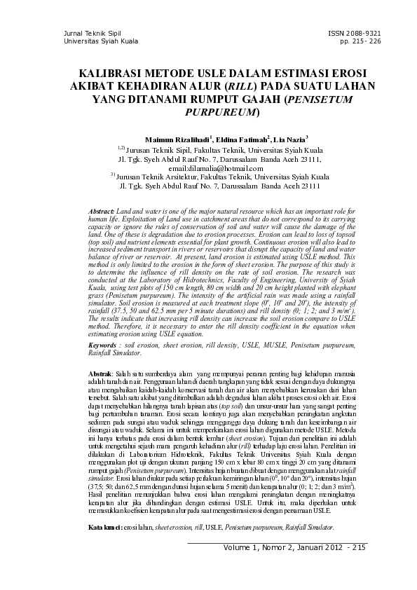 (PDF) Kalibrasi Metode Usle Dalam Estimasi Erosi Akibat Kehadiran Alur ...