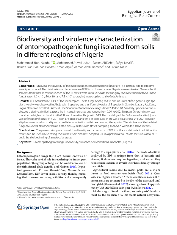 (PDF) Biodiversity and virulence characterization of entomopathogenic fungi isolated from soils ...