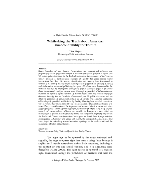 (PDF) Wikileaking the Truth about American Unaccountability for Torture