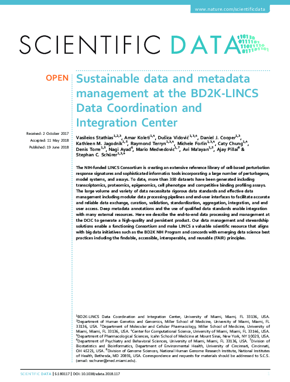 (PDF) Sustainable data and metadata management at the BD2K-LINCS Data Coordination and ...