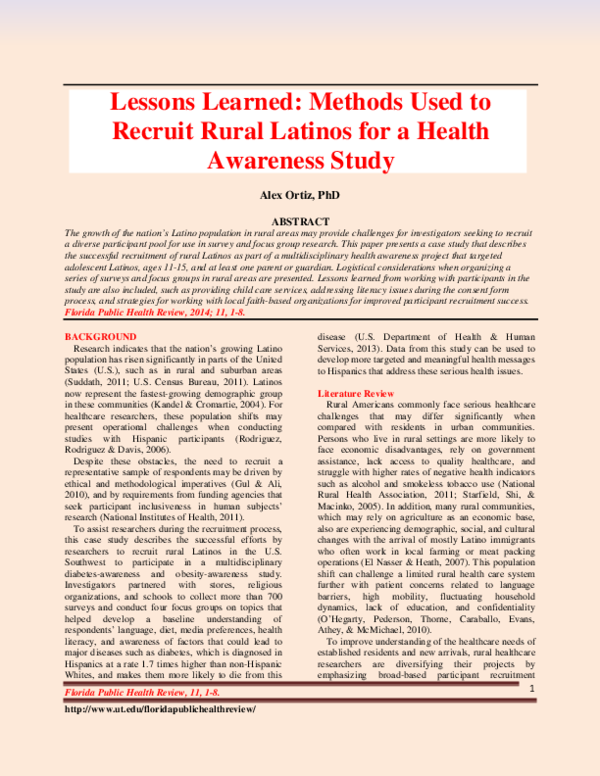 (PDF) Lessons Learned: Methods Used to Recruit Rural Latinos for a ...