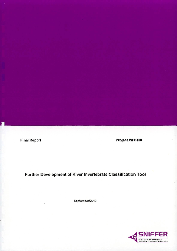 (PDF) SNIFFER WFD 100: Further development of River Invertebrate ...
