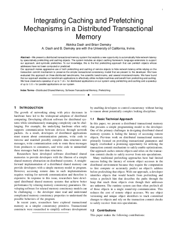 (PDF) Integrating Caching and Prefetching Mechanisms in a Distributed Transactional Memory