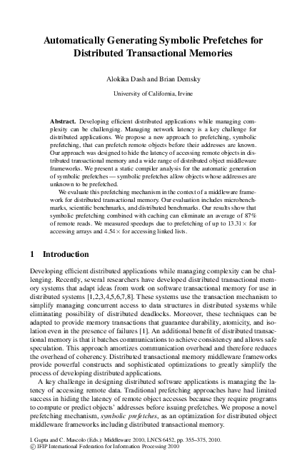 (PDF) Automatically Generating Symbolic Prefetches for Distributed Transactional Memories