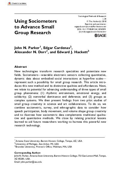 (PDF) Using Sociometers to Advance Small Group Research