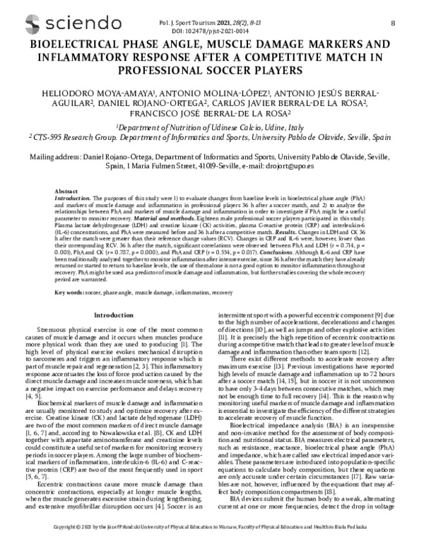 (PDF) Bioelectrical Phase Angle, Muscle Damage Markers and Inflammatory ...