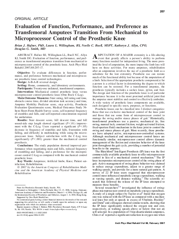 (PDF) Evaluation of Function, Performance, and Preference as Transfemoral Amputees Transition ...
