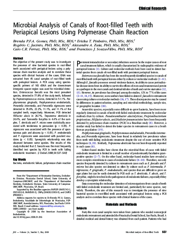 (PDF) Microbial Analysis of Canals of Root-filled Teeth with Periapical ...