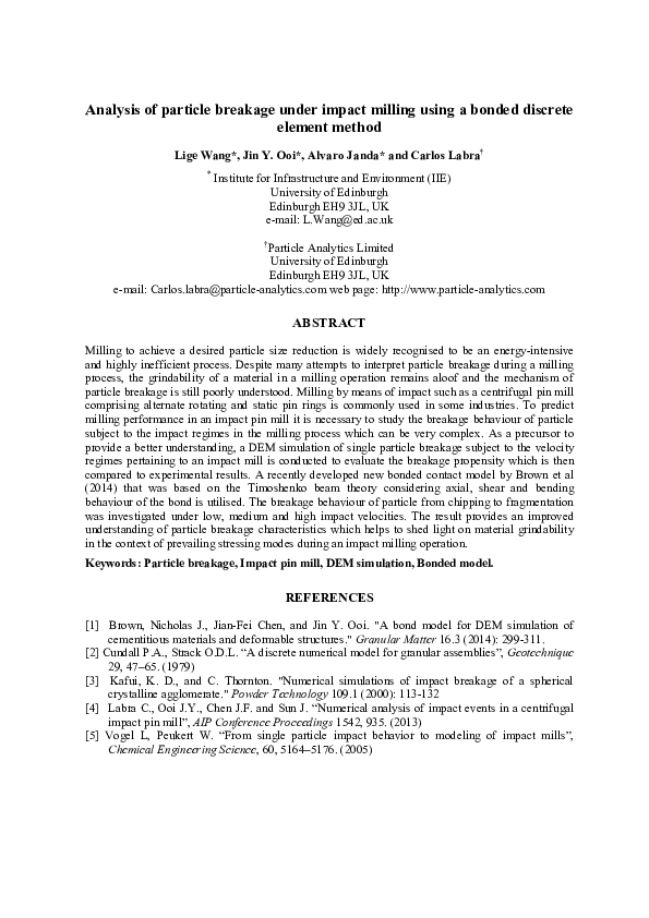(PDF) Analysis of particle breakage under impact milling using a bonded discrete element method