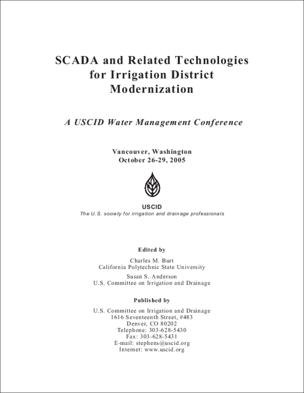 (PDF) SCADA and related technologies for irrigation district modernization : a USCID Water ...