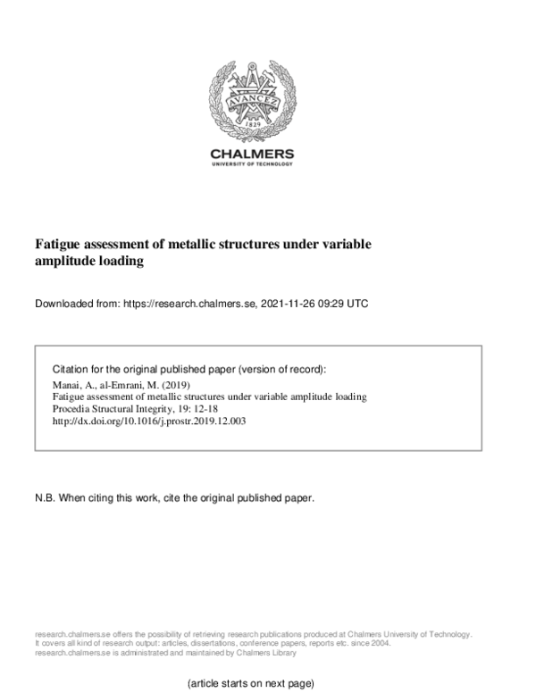 (PDF) Fatigue assessment of metallic structures under variable amplitude loading