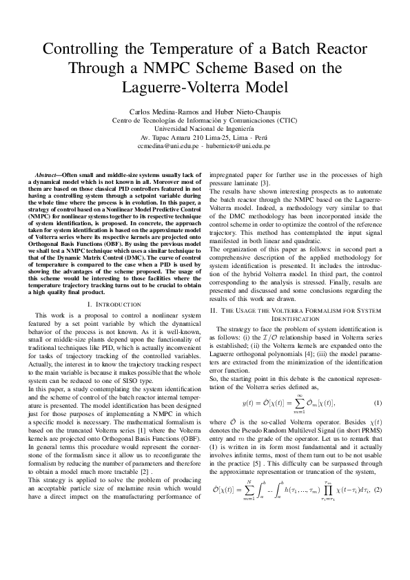 (PDF) Controlling the temperature of a batch reactor through a NMPC scheme based on the Laguerre ...