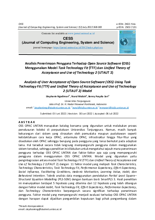 (PDF) Analysis of User Acceptance of Open Source Software (OSS) Using Task Technology Fit (TTF ...