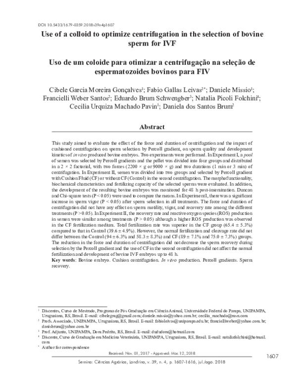 (PDF) Use of a colloid to optimize centrifugation in the selection of ...
