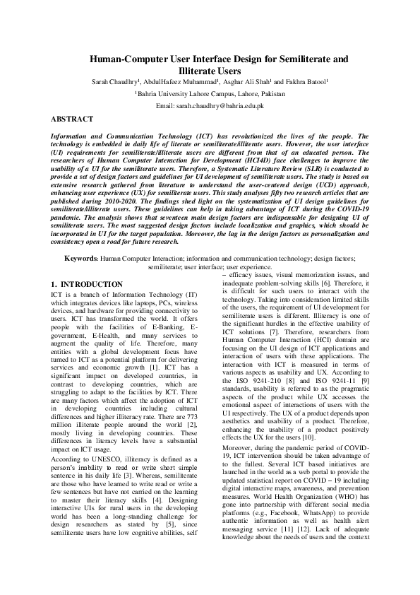 (PDF) Human-Computer User Interface Design for Semiliterate and ...