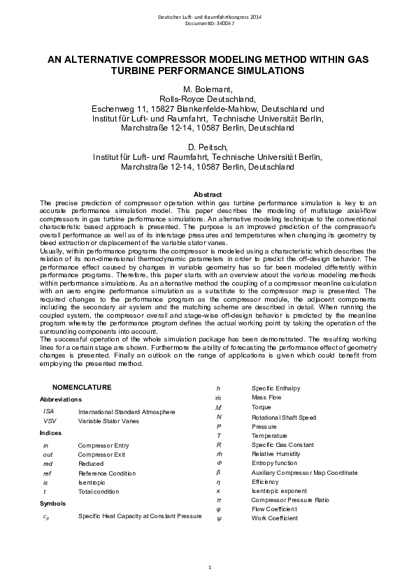 (PDF) An Alternative Compressor Modeling Method within Gas Turbine Performance Simulations