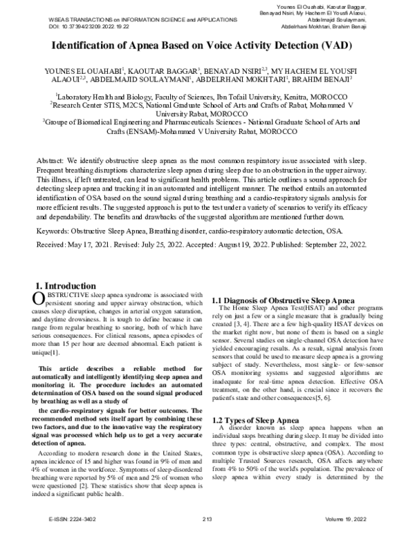 (PDF) Identification of Apnea Based on Voice Activity Detection (VAD)