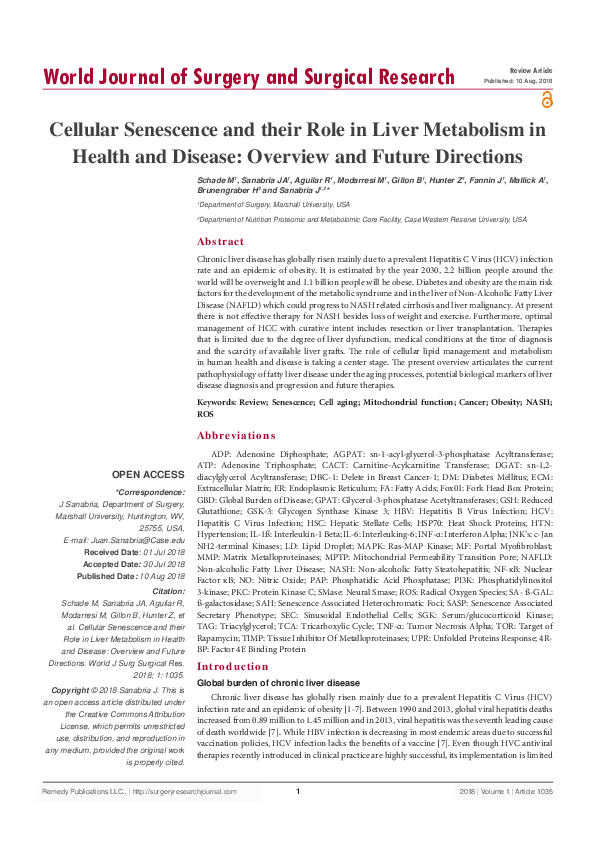 (PDF) Cellular Senescence and Their Role in Liver Metabolism in Health and Disease: Overview and ...