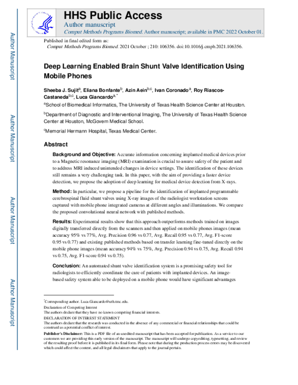 (PDF) Deep learning enabled brain shunt valve identification using ...
